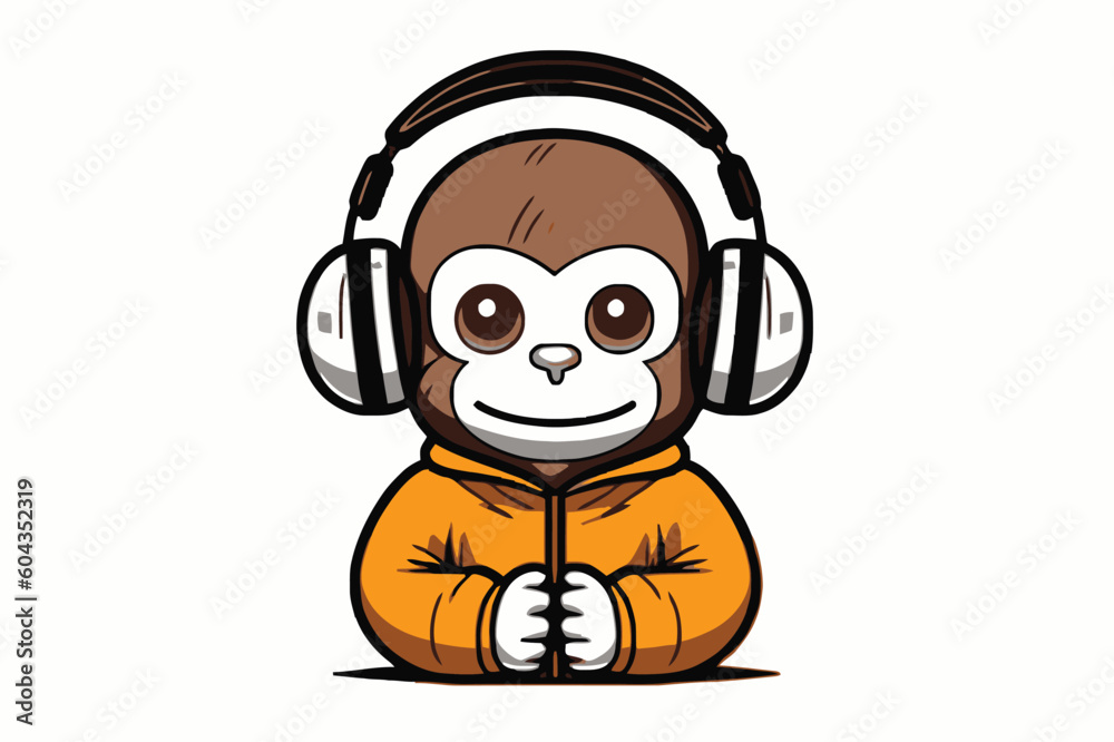 Cartoon Monkey With Headphones