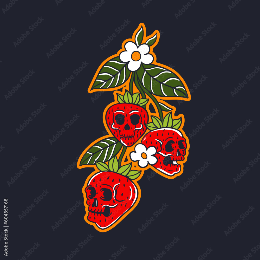 Hand drawn illustration of a strawberry skull Stock Vector | Adobe Stock