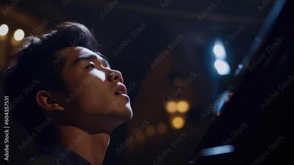 Opera Singer Male Asian Young Adult Rehearsing and performing in operas ...