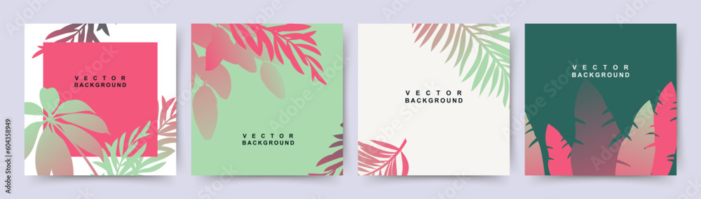 Abstract botanical trendy backgrounds with tropical leaves in green and ...