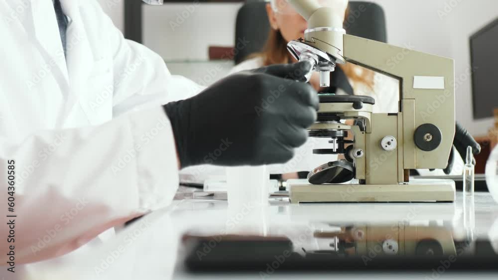 Team work of scientists entomologists man and woman on the study of ...