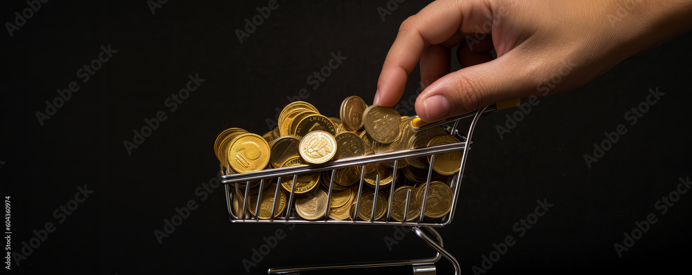 Photo of a person holding a cart of coins representing inflation and ...