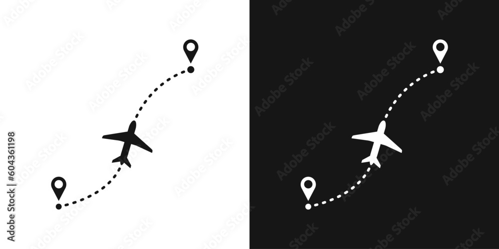 Airplane route vector sign. Flying plane and path, aircraft flight path ...