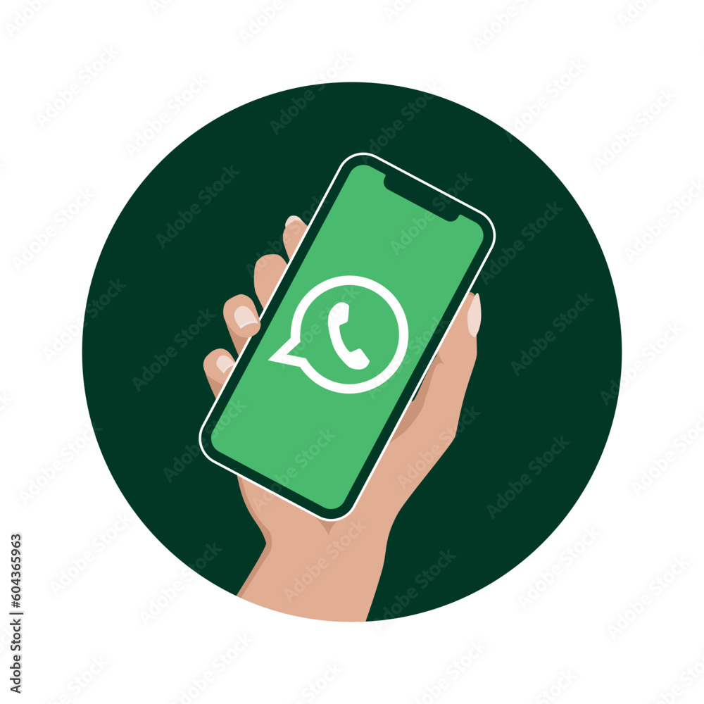 Vetor de Hand holding a smartphone with Whatsapp logo in the screen ...