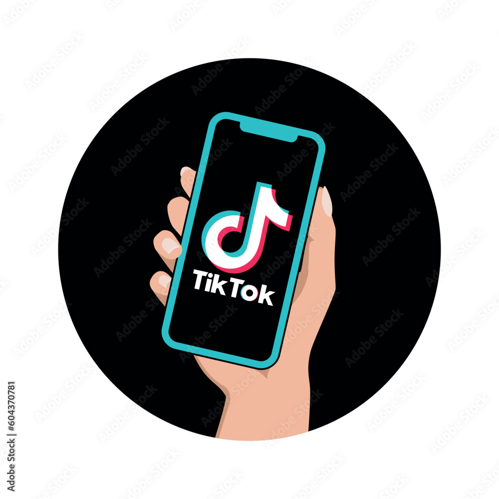 Hand holding a smartphone with Tik Tok logo in the screen. Social media ...