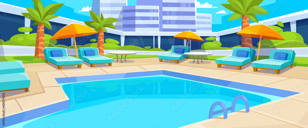 Outdoor swimming pool in a luxury hotel with a spa. Background with ...