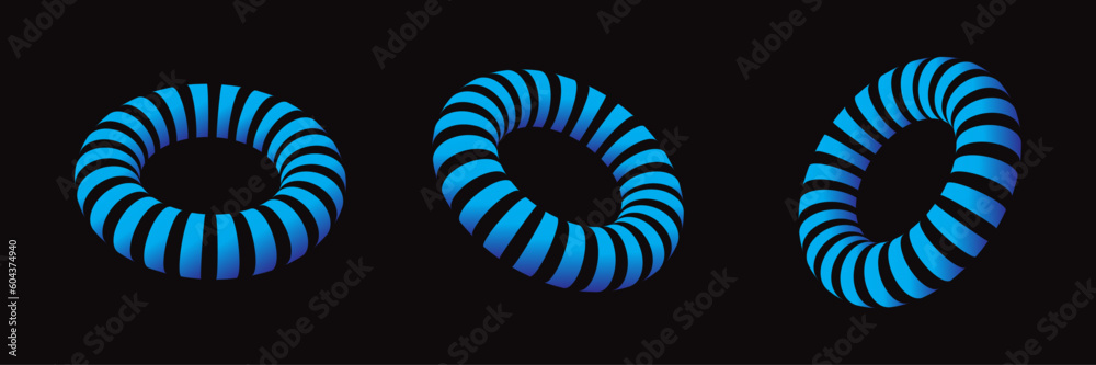 Vector illustration of 3D torus. Isolated black background. Design ...