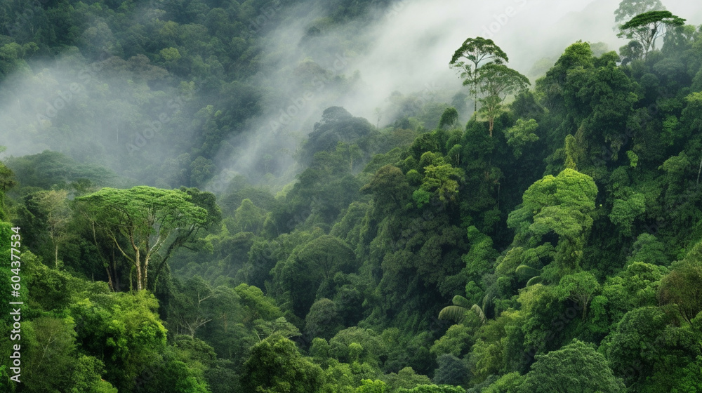 Aerial top view forest tree, rainforest ecosystem and healthy ...