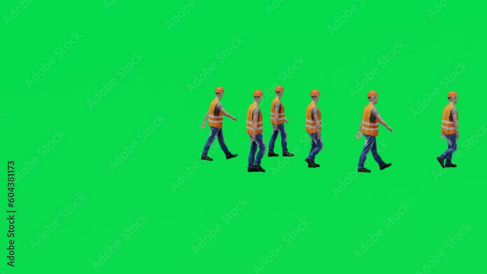 3D of large group of working men on green screen background walking and ...