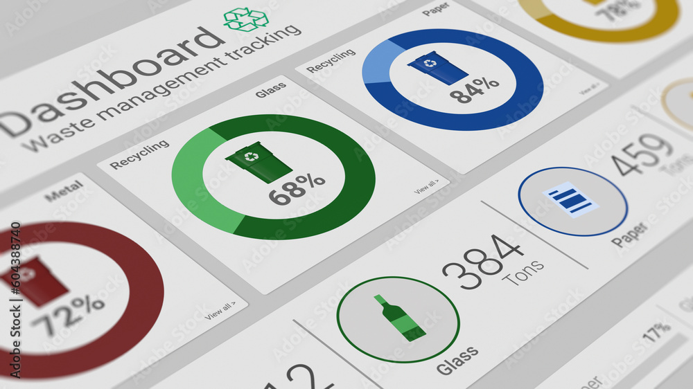 Waste and recycling, waste management tracking, dashboard with graphs ...