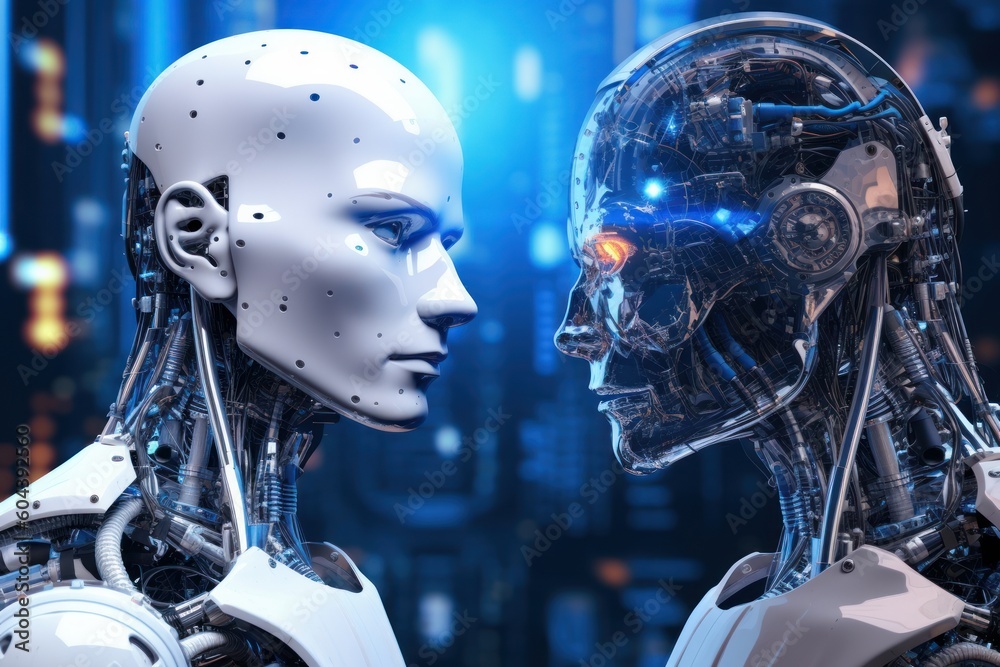 Face-to-face close training between two AI super advanced humanoid ...