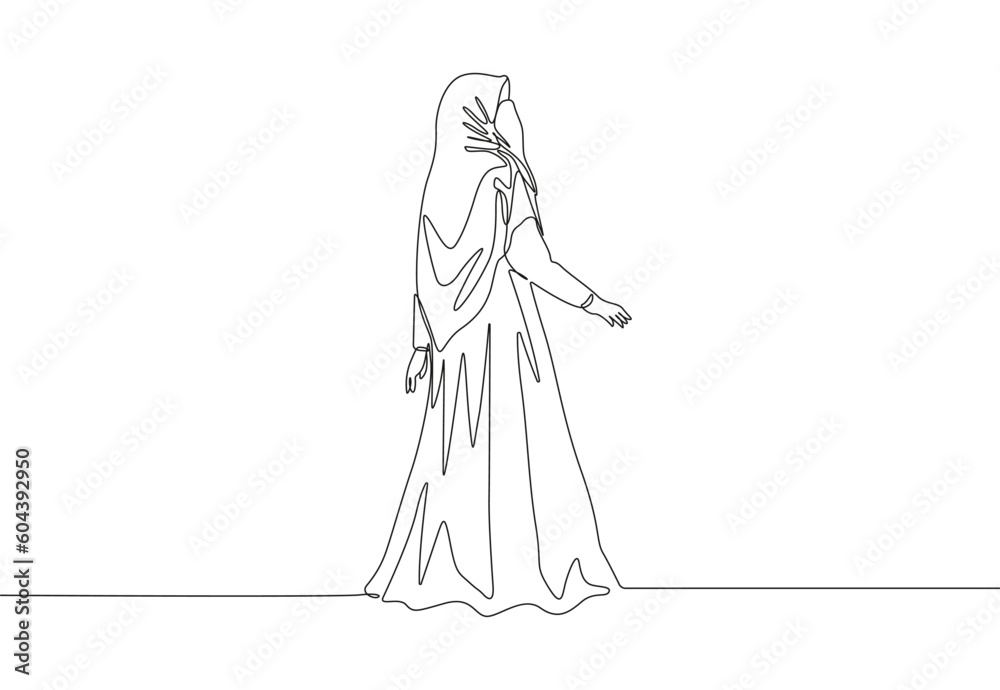 One single line drawing of young beauty saudi arabian muslimah wearing ...