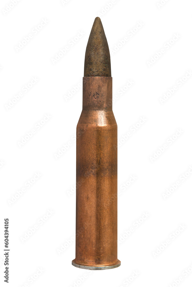 Rifle bullet close-up ammunition for weapon isolated over a transparent ...