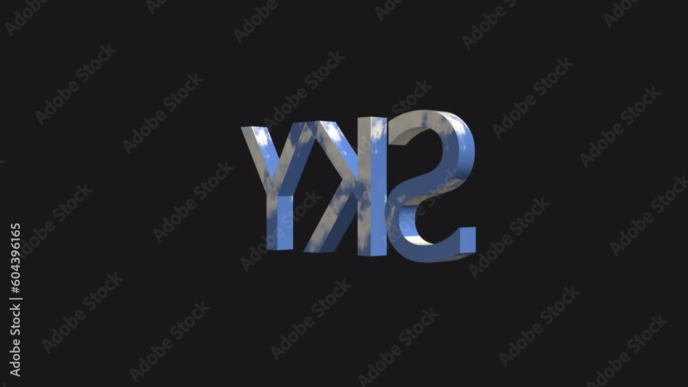 Word SKY in 3D rotating with clouds as texture. Seamless Loop animation ...