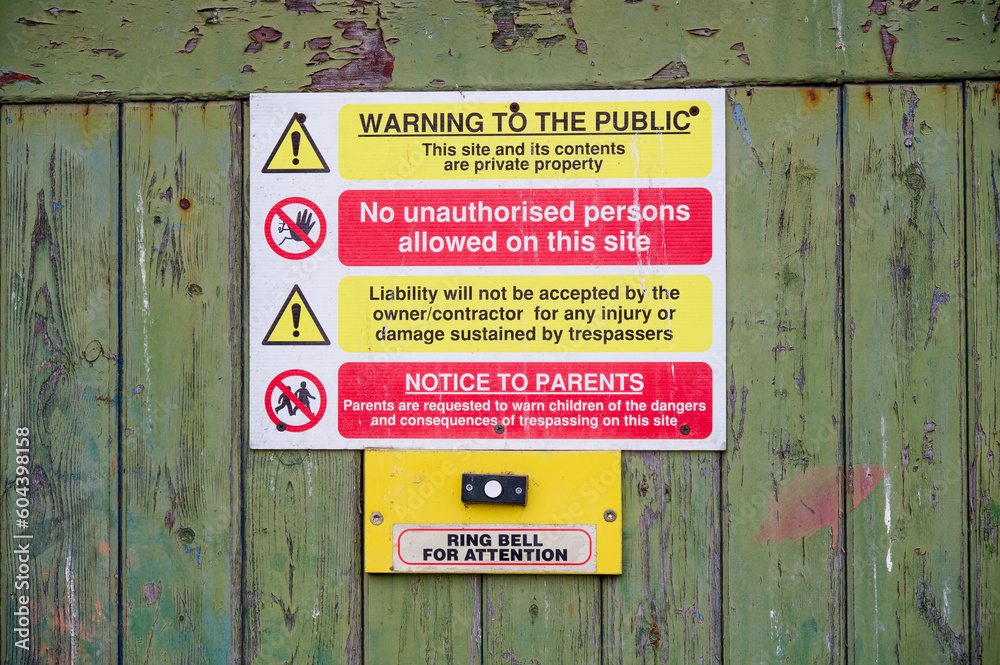 Construction site health and safety message rules sign board signage on ...