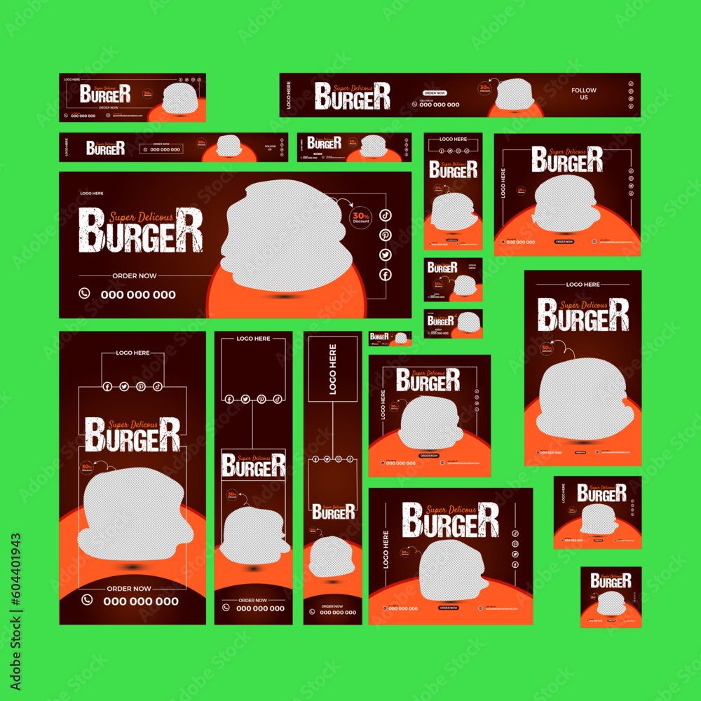 set of Editable square banners. Food web banner template design ...