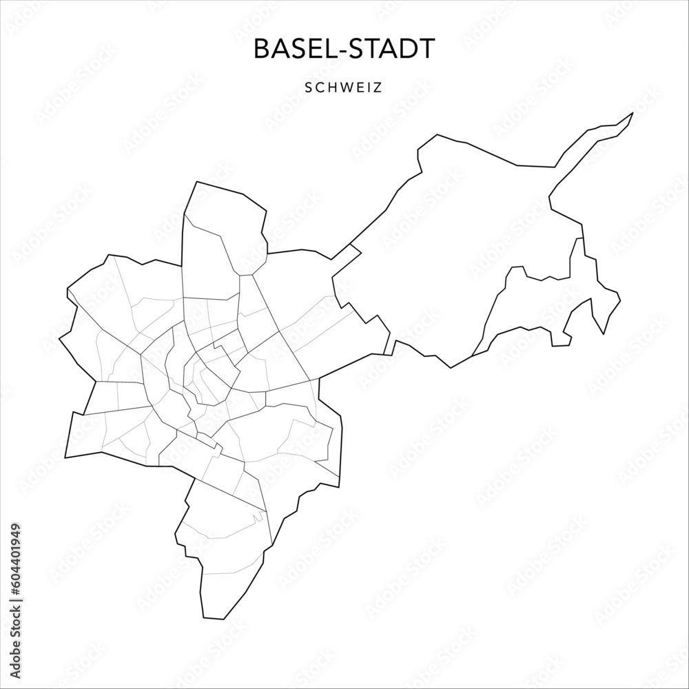 Administrative Vector Map of the Canton of Basel-City (Basel-Stadt ...