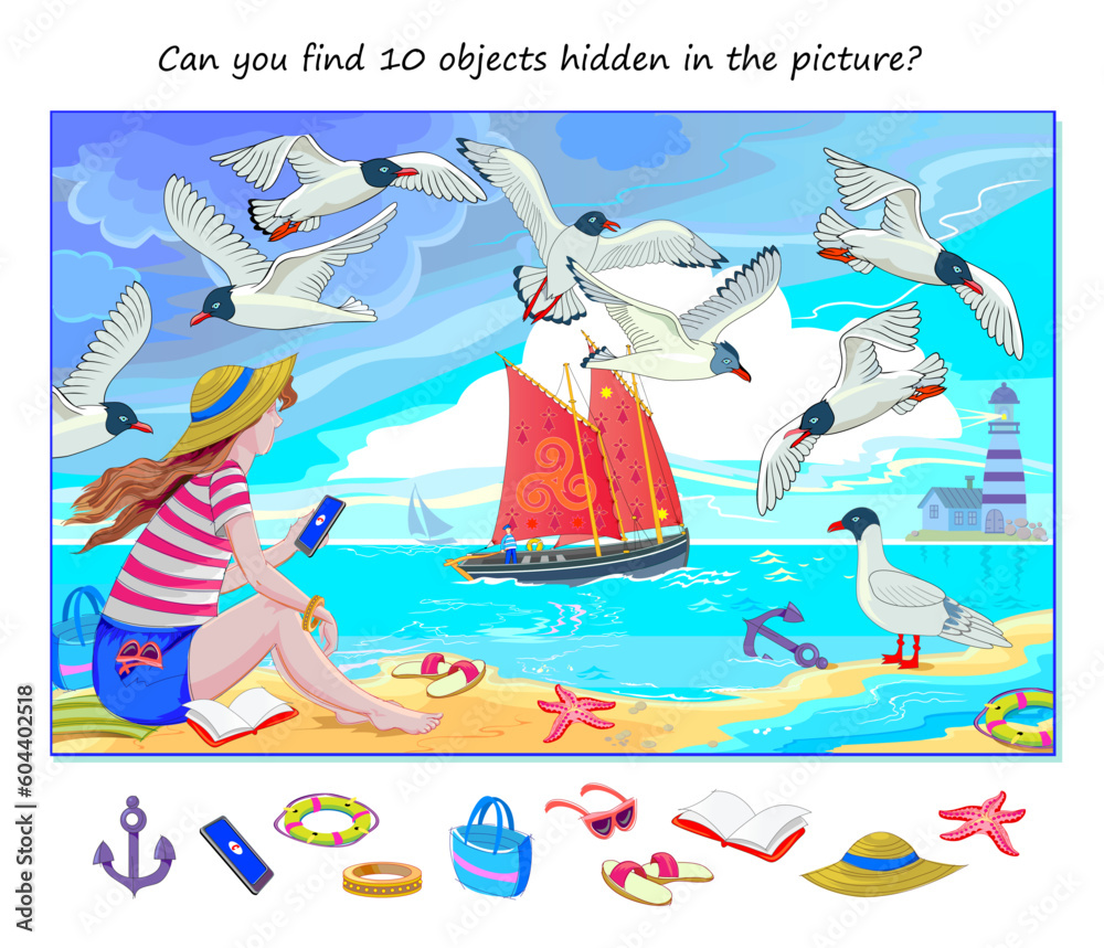 Can you find 10 objects hidden in the picture? Logic puzzle game for ...