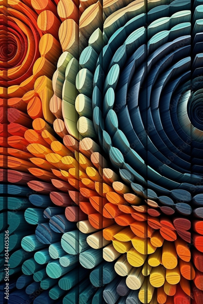A series of abstract paintings showcasing intricate geometric patterns and optical illusions ...