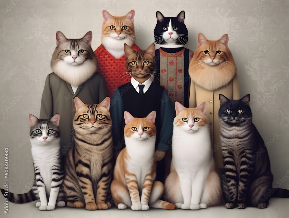 Different types and sizes of cats group. AI generated. Stock ...