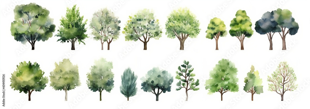 Hand-drawn watercolor tree collection: A pack of beautiful trees for ...