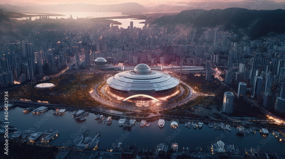 fantasy futuristic megalopolis build by human civilizacion, ai tools ...