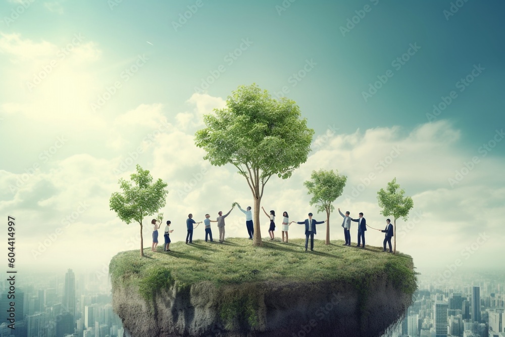 Environmental Cooperation Unity Of Businesspeople And Community Together Plant Trees For