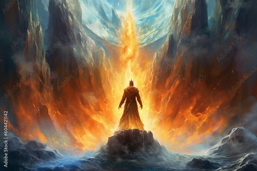 An image that depicts powerful elemental beings harnessing the forces ...