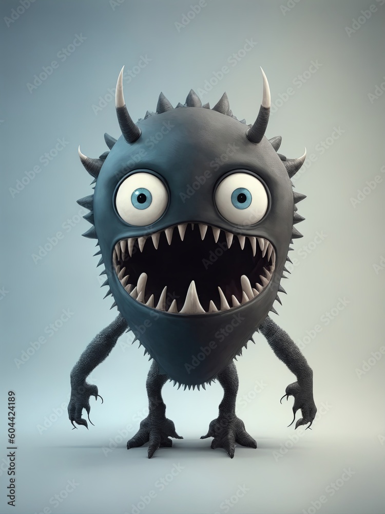 Cute fluffy monster. Blue cute fluffy monster 3D character with big ...