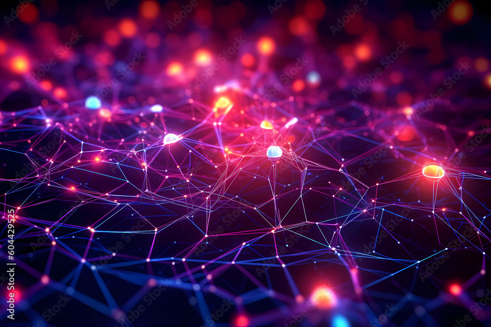 Abstract Visualization Of A Neural Network With Glowing Nodes And Connections Stock Illustration