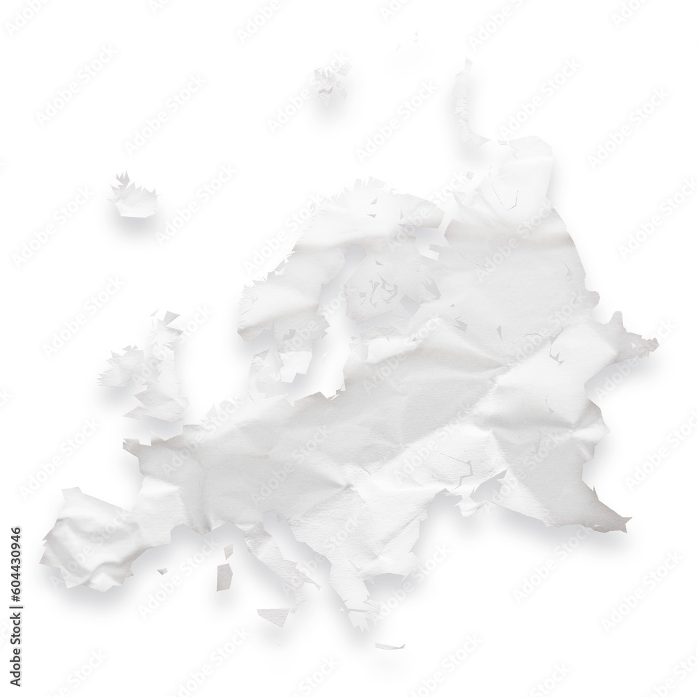 Map of the continent of Europe as a crumpled paper cut-out isolated on ...