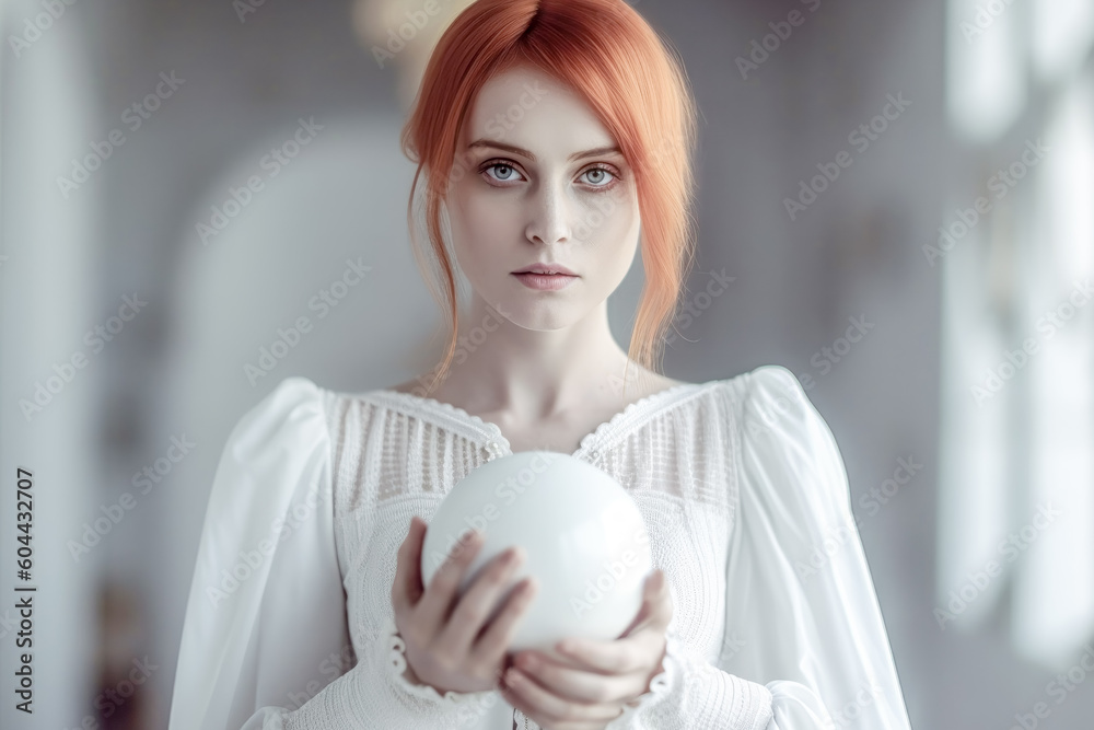 Cyborg doll living in a bubble young woman or doll in futuristic style ...