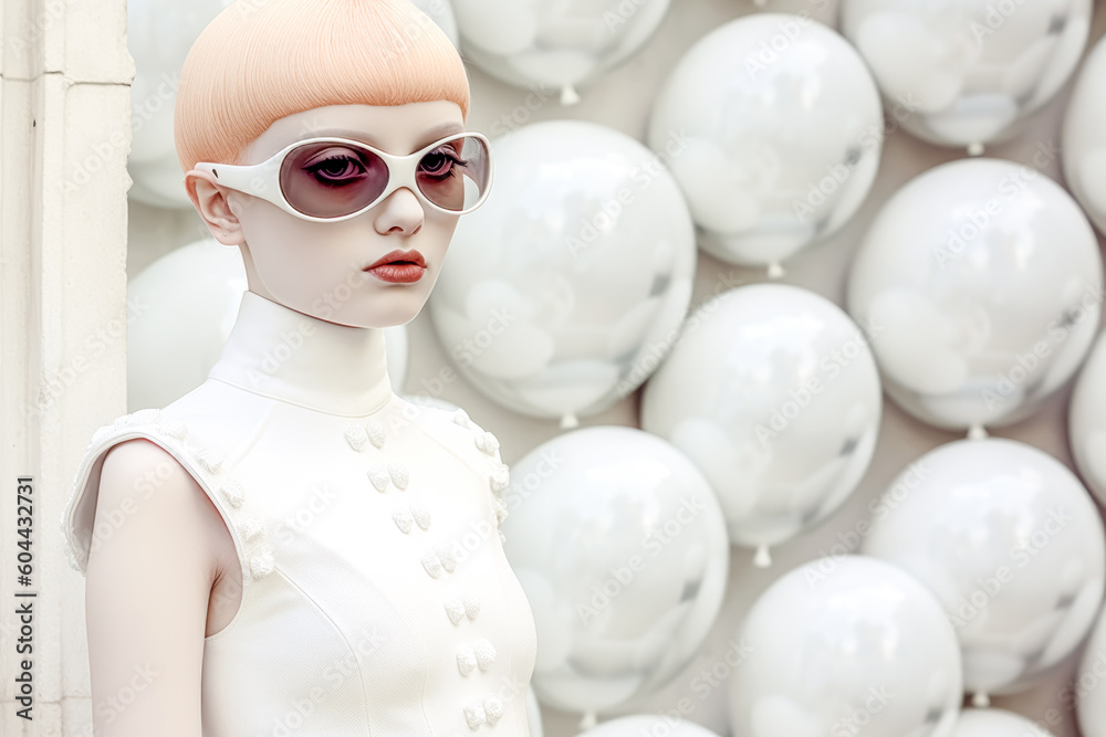 Cyborg doll living in a bubble young woman or doll in futuristic style ...