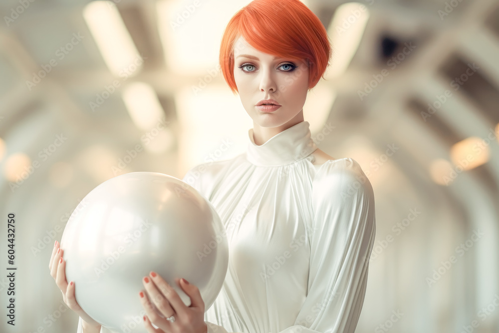Cyborg doll living in a bubble young woman or doll in futuristic style ...