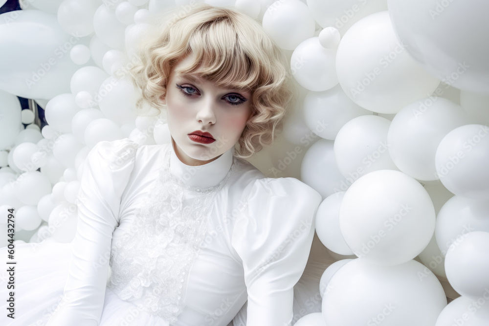 Cyborg doll living in a bubble young woman or doll in futuristic style ...