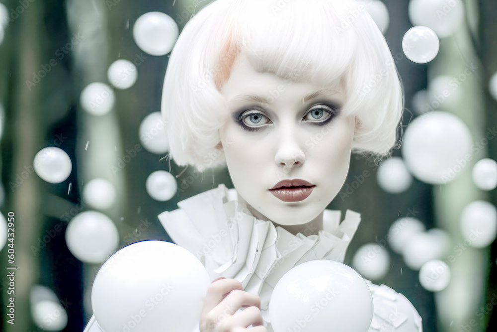 Cyborg doll living in a bubble young woman or doll in futuristic style ...