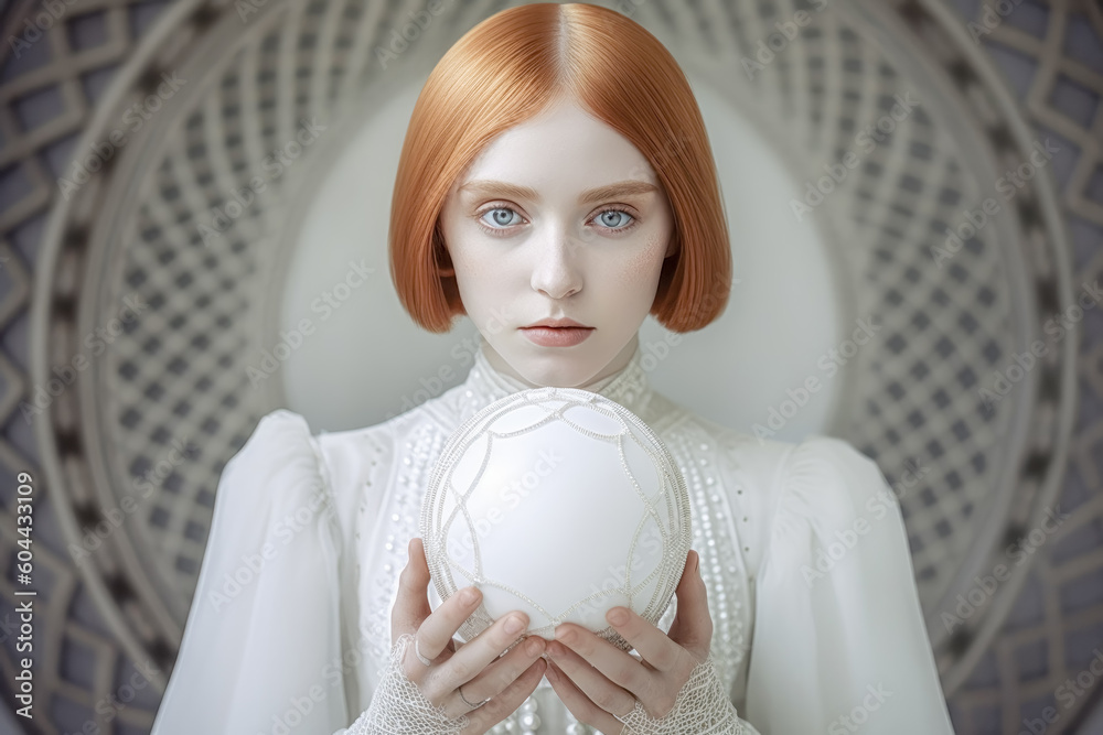 Cyborg doll living in a bubble young woman or doll in futuristic style ...