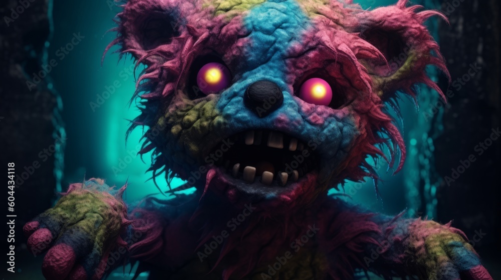 Horror Aesthetics in AI Art: Rough, Evil, Scary Neon Zombie Teddy Bear ...
