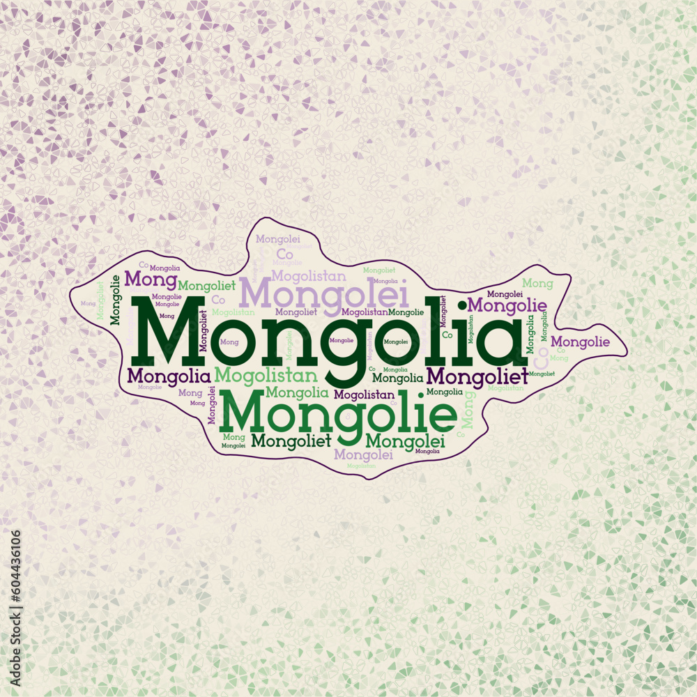 Mongolia shape whith country names word cloud in multiple languages ...