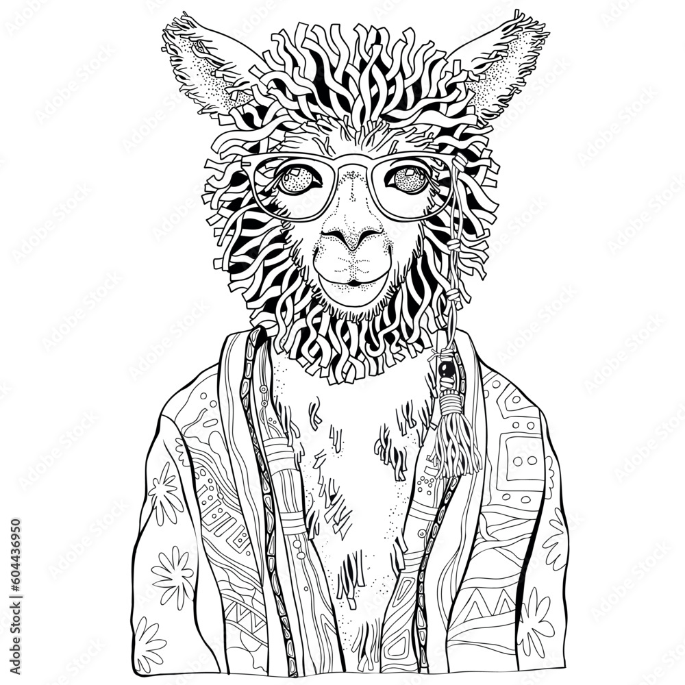 Coloring Book page for Adult and children. Llama in zentangle style ...