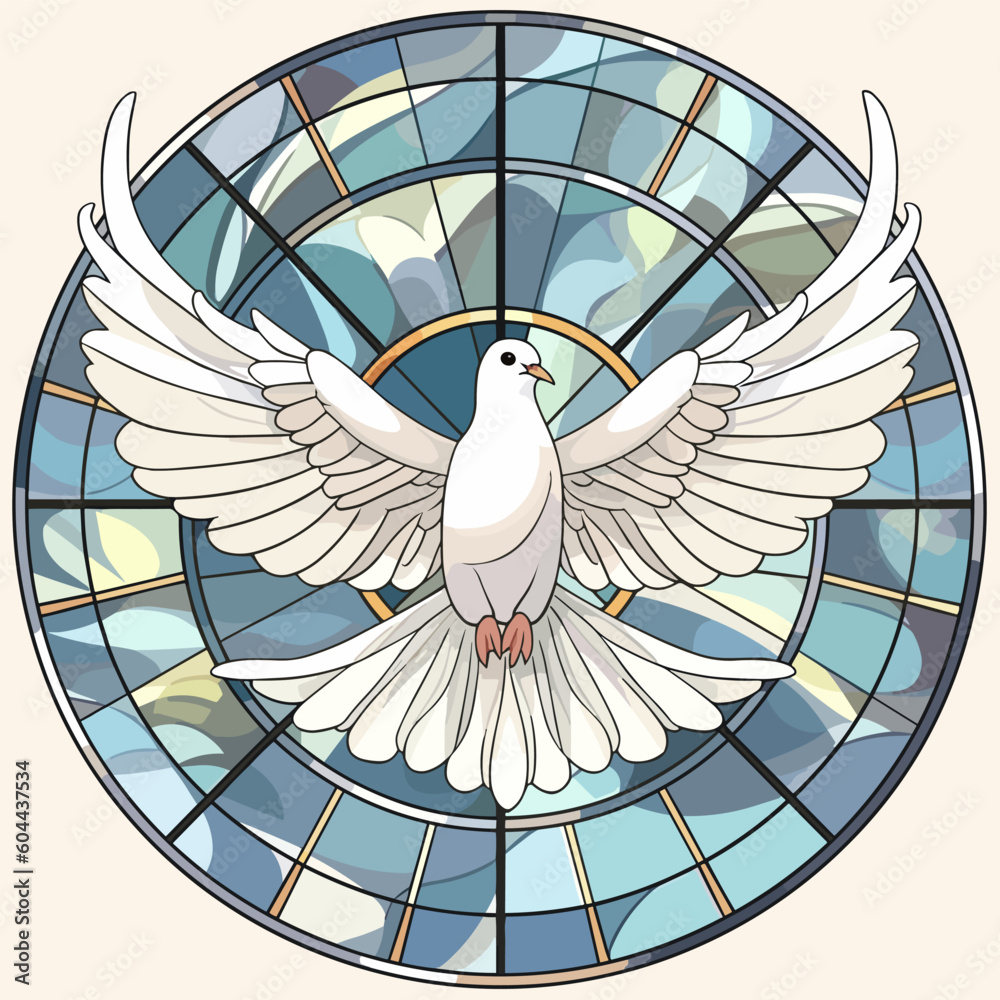 White dove flying, church colored window, vector illustration Stock ...
