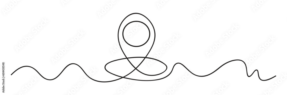 Location pin line art. Continuous line drawing of map path and location ...