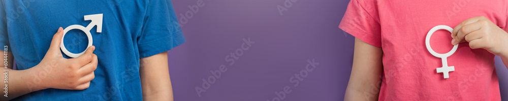 Gender equality banner. Symbols of the genders of a man and a woman in ...
