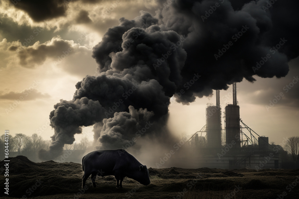 Factory farming showing air pollution and animal suffering - Generative ...