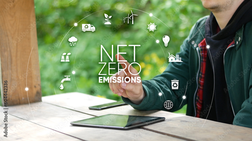 Net zero emission and carbon neutral concept. Net zero icons In Green ...