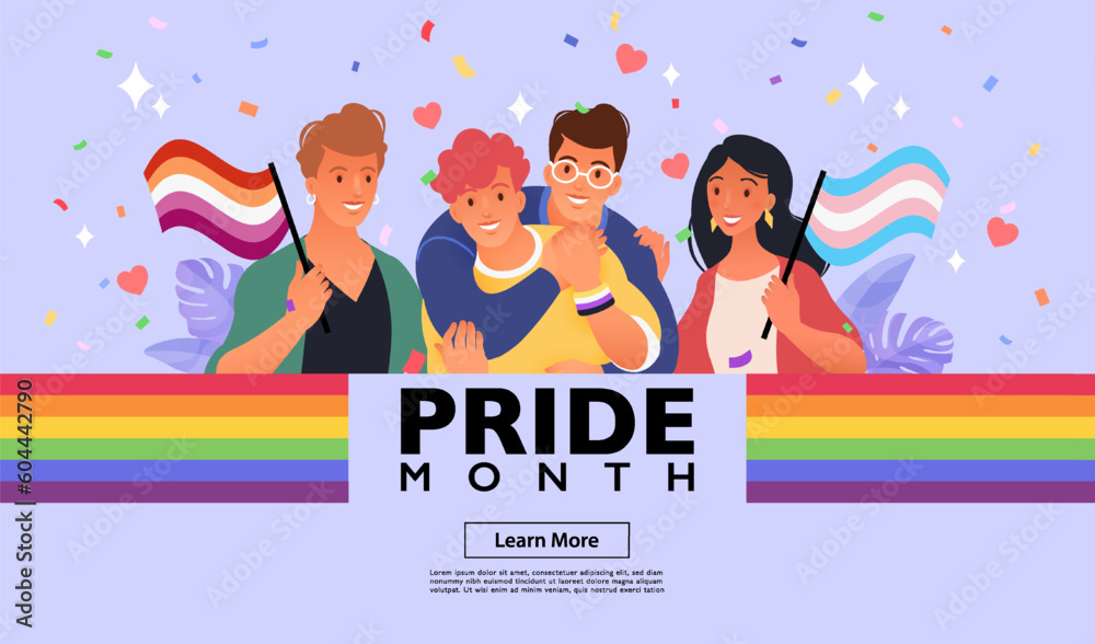 Website template background of diverse people celebrate PRIDE month ...