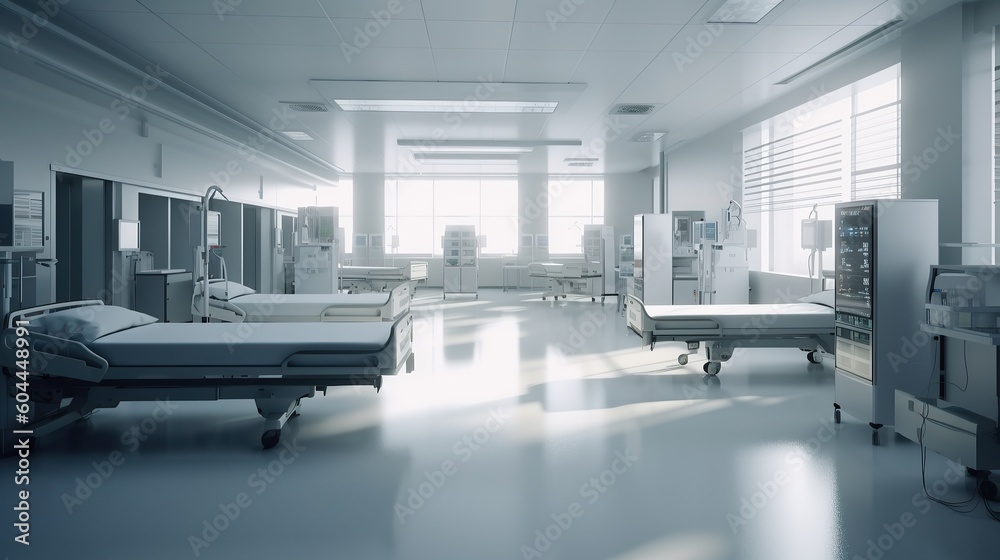 Inside view of a modern hospital ward, hyper-detailed and ...
