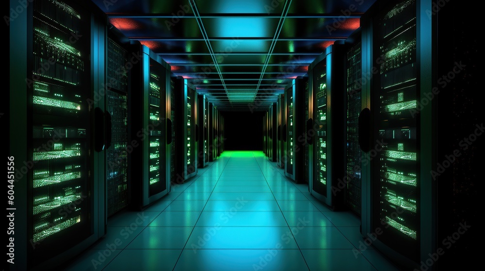 The Glowing Server Racks, Powering the AI Revolution, Nestled in the ...