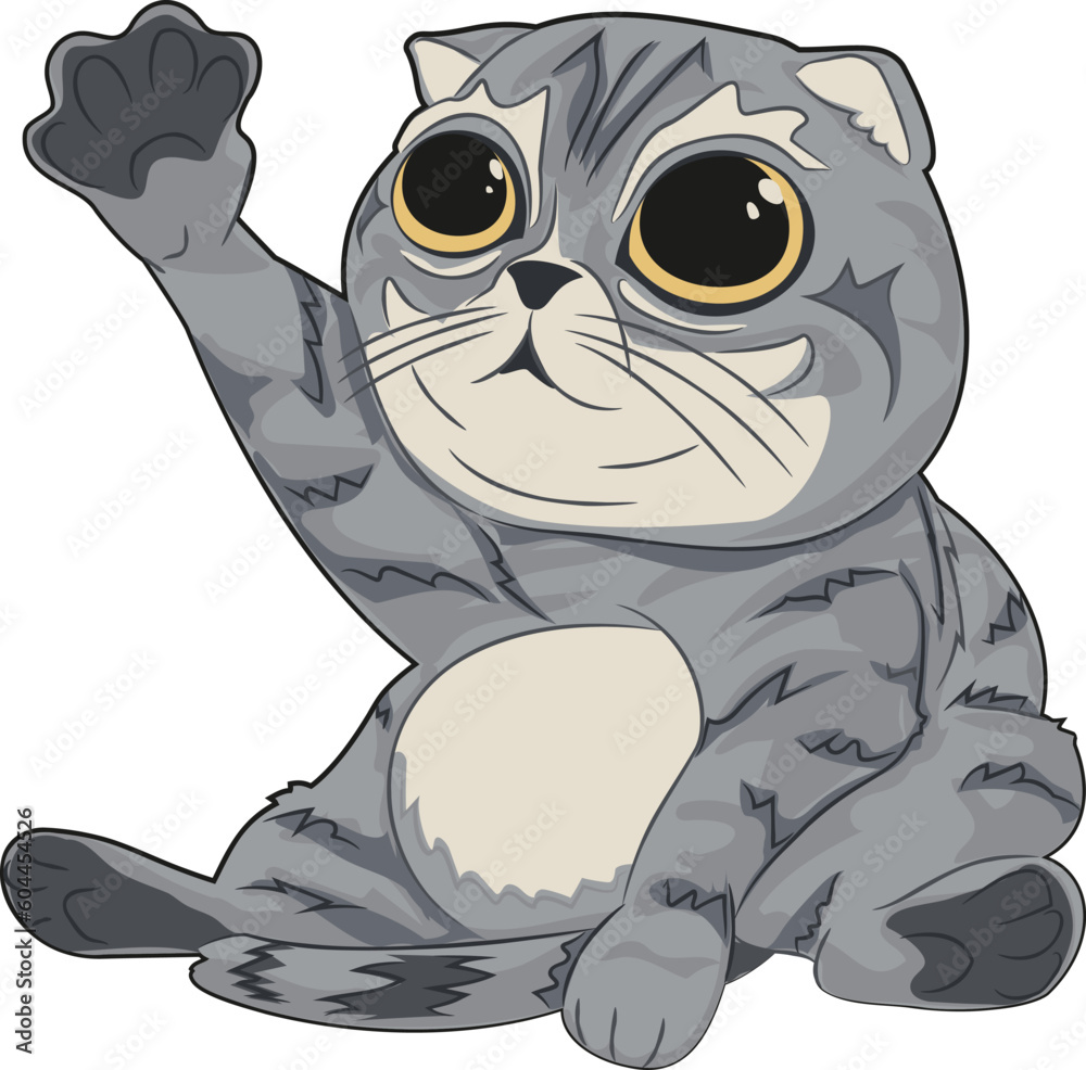 Cartoon abandoned cat Scottish Fold. Offended sitting cat breed ...