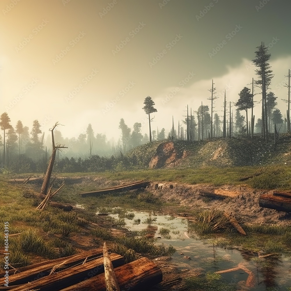 ecological disaster, deforestation, forest fire, destruction of animals ...